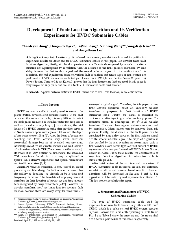 (PDF) Development of Fault Location Algorithm and Its Verification Experiments for HVDC ...