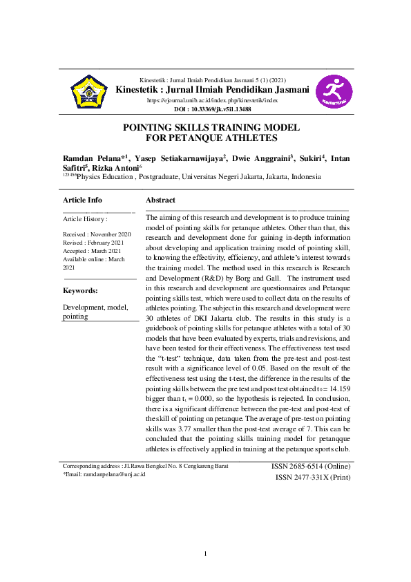 (PDF) Pointing Skills Training Model For Petanque Athletes