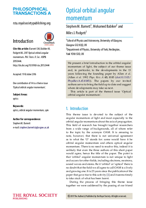 Pdf Optical Orbital Angular Momentum