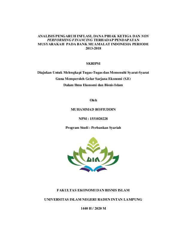 (PDF) Analisis Pengaruh Inflasi, Dana Pihak Ketiga Dan Nonperforming Financing Terhadap ...