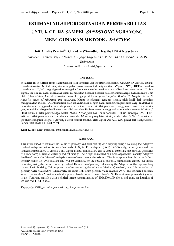 (PDF) CITRA SAMPEL SANDSTONE NGRAYONG MENGGUNAKAN METODE ADAPTIVE Inti