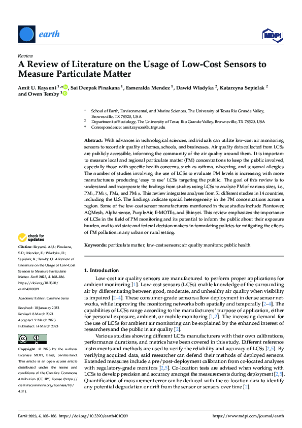 (PDF) A Review of Literature on the Usage of Low-Cost Sensors to Measure Particulate Matter