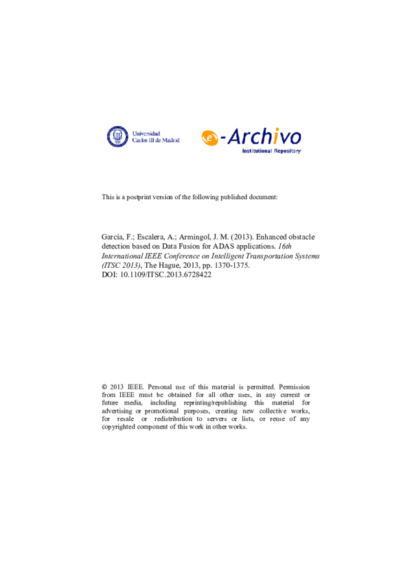 (PDF) Enhanced obstacle detection based on Data Fusion for ADAS ...