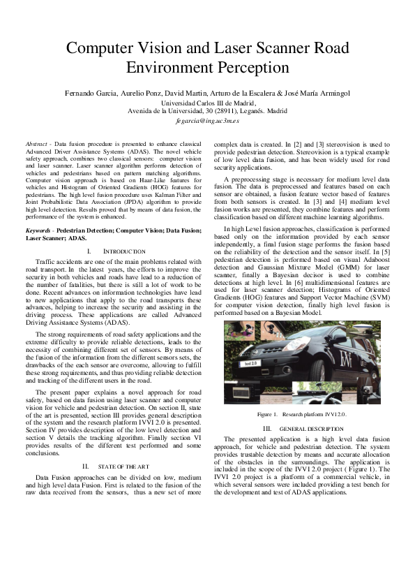 (PDF) Computer vision and laser scanner road environment perception | Fernando A. García M ...