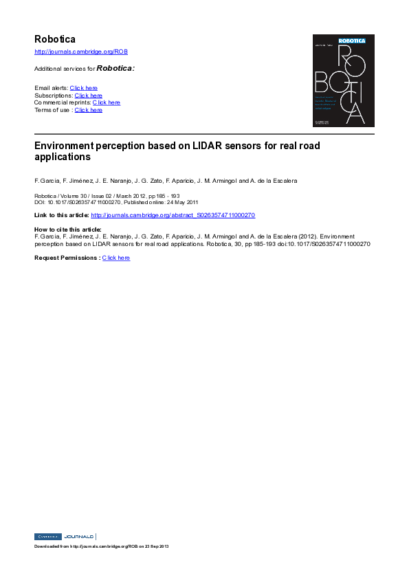 Pdf Environment Perception Based On Lidar Sensors For Real Road Applications