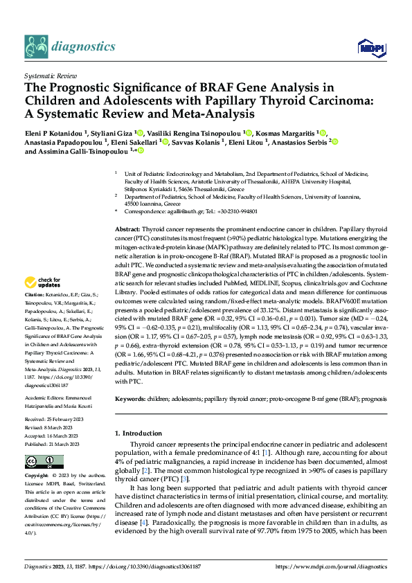 (PDF) The Prognostic Significance of BRAF Gene Analysis in Children and Adolescents with ...