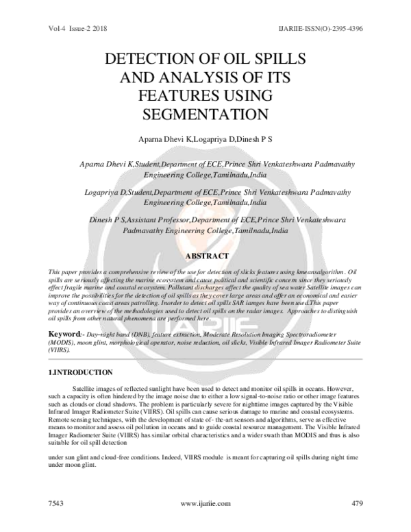Pdf Detection Of Oil Spills And Analysis Of Its Features Using Segmentation