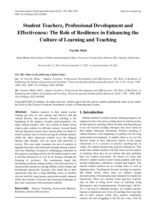 (PDF) Student Teachers, Professional Development and Effectiveness: The ...