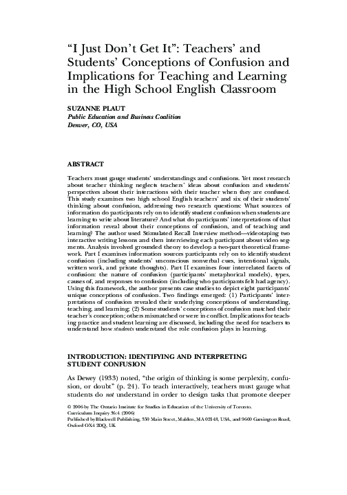 (PDF) “I Just Don’t Get It”: Teachers’ and Students’ Conceptions of ...