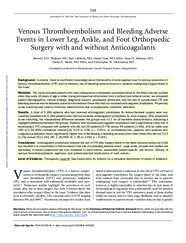 (PDF) Venous Thromboembolism and Bleeding Adverse Events in Lower Leg ...