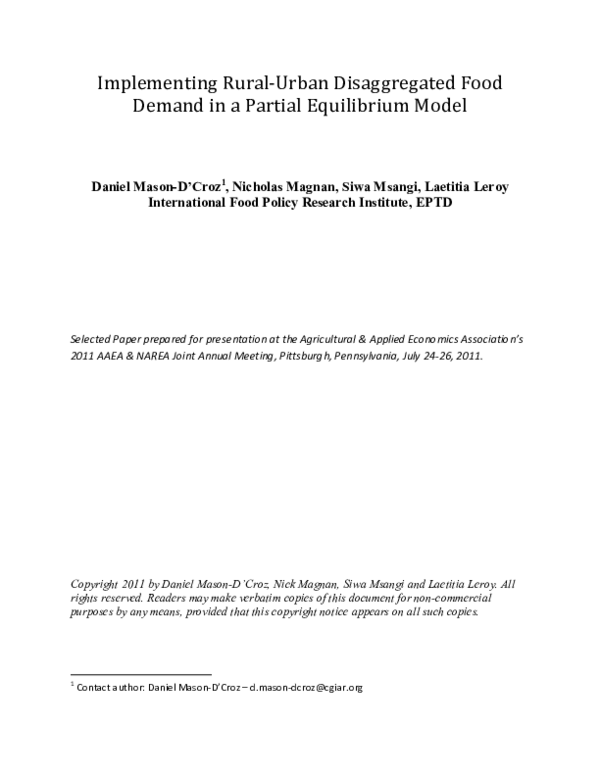 (PDF) Implementing Rural-Urban Disaggregated Food Demand in a Partial Equilibrium Model