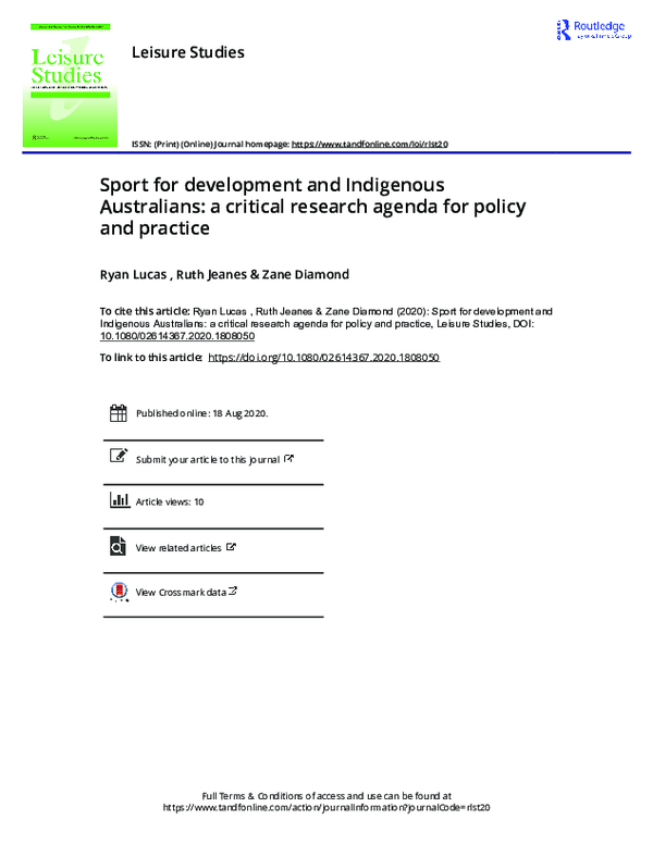 (PDF) Sport for development and Indigenous Australians: a critical ...