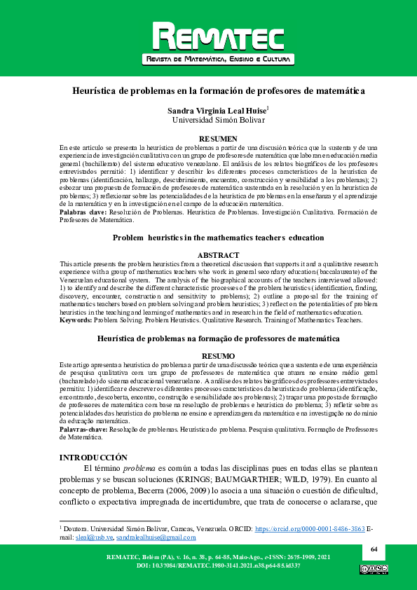 Pdf Heurística De Problemas En La Formación De Profesores De Matemática 0698