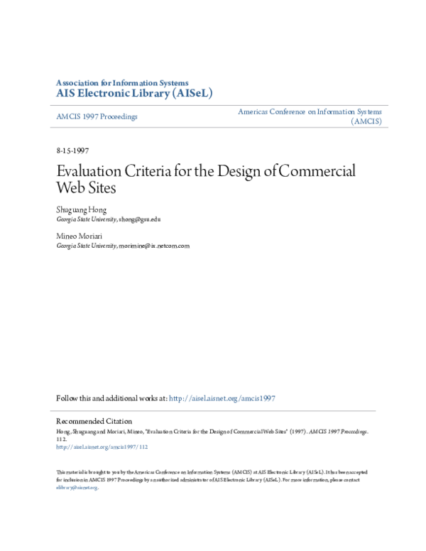 (PDF) Evaluation Criteria for the Design of Commercial Web Sites