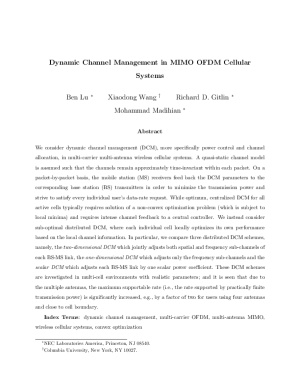 (PDF) Dynamic channel management in MIMO OFDM cellular systems