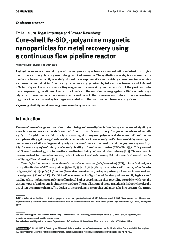 (PDF) Core-shell Fe-SiO2-polyamine magnetic nanoparticles for metal recovery using a continuous ...