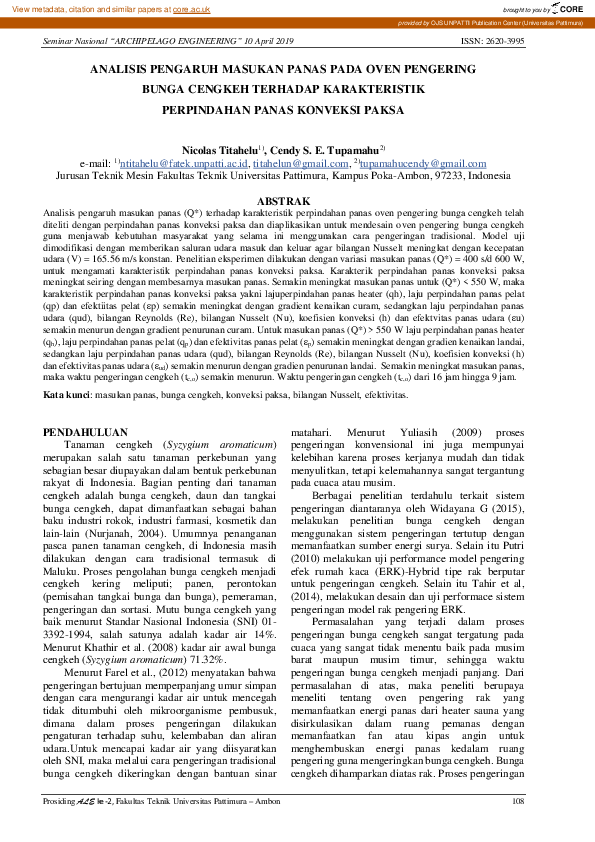 (PDF) Analisis Pengaruh Masukan Panas Pada Oven Pengering Bungacengkeh ...