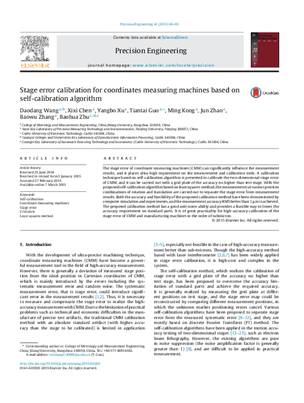 Pdf Stage Error Calibration For Coordinates Measuring Machines Based On Self Calibration Algorithm