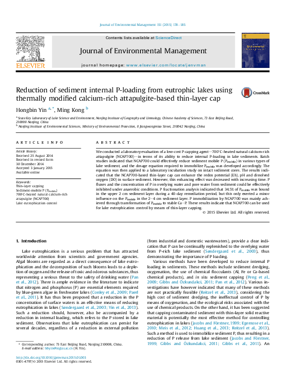 (PDF) Reduction of sediment internal P-loading from eutrophic lakes using thermally modified ...