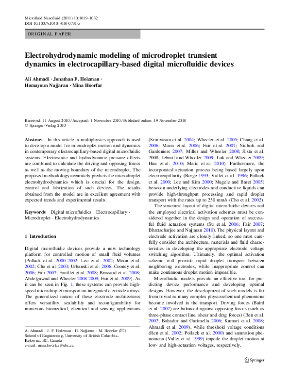 (PDF) Electrohydrodynamic modeling of microdroplet transient dynamics in electrocapillary-based ...