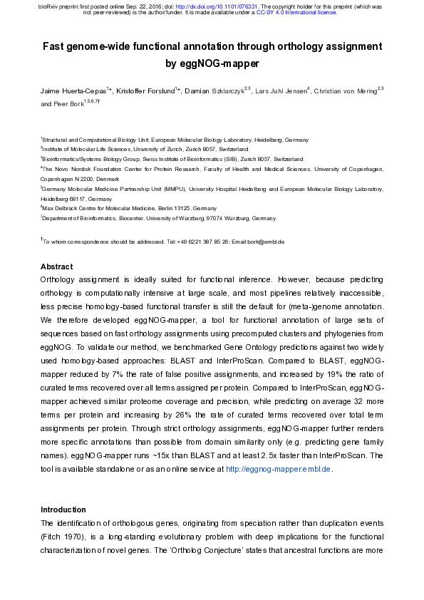 (PDF) Fast genome-wide functional annotation through orthology ...