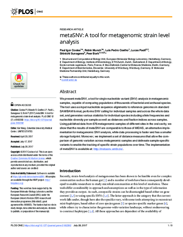 (PDF) metaSNV: A tool for metagenomic strain level analysis