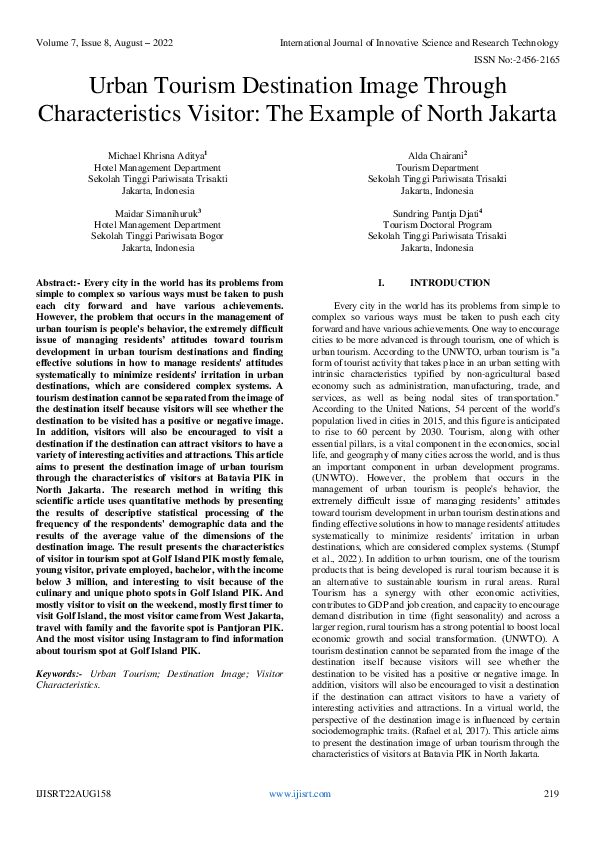 (PDF) Urban Tourism Destination Image Through Characteristics Visitor ...