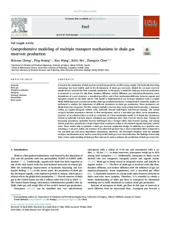 (PDF) Comprehensive modeling of multiple transport mechanisms in shale gas reservoir production