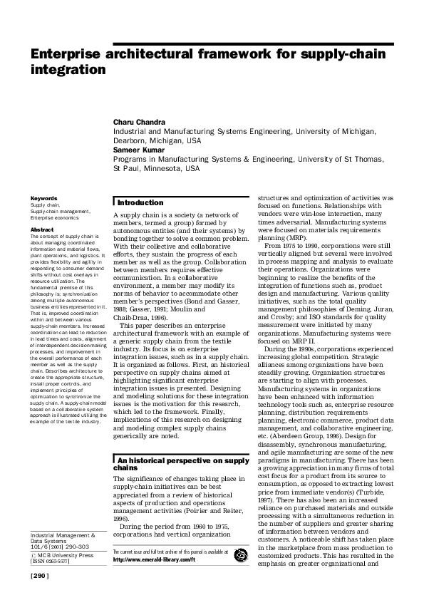 (PDF) Enterprise architectural framework for supply‐chain integration