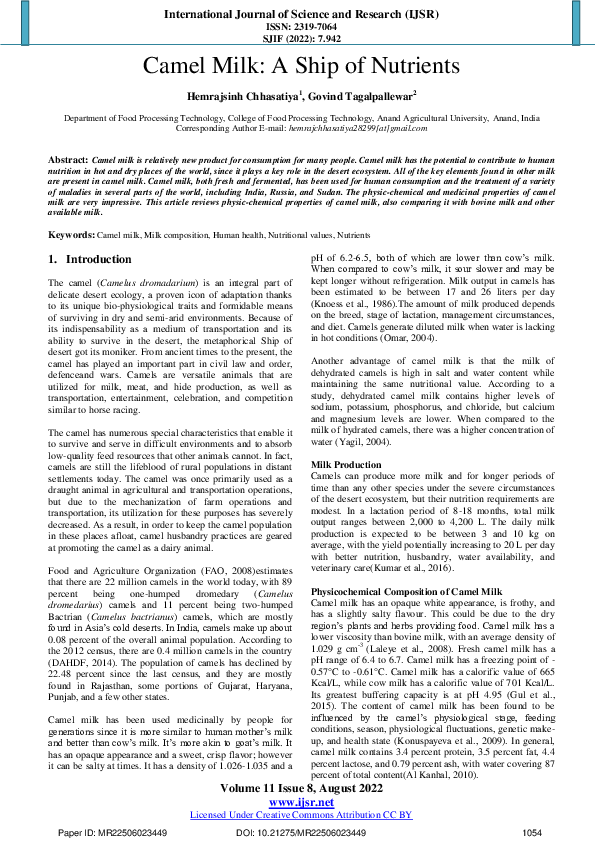 (PDF) Camel Milk: A Ship of Nutrients
