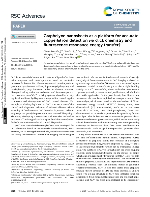 (PDF) Graphdiyne nanosheets as a platform for accurate copper(ii) ion ...