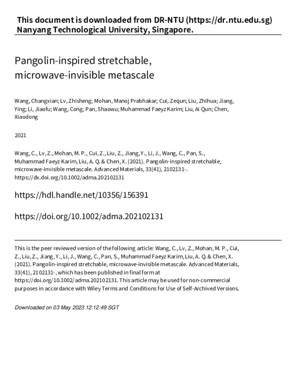 (PDF) Pangolin‐Inspired Stretchable, Microwave‐Invisible Metascale