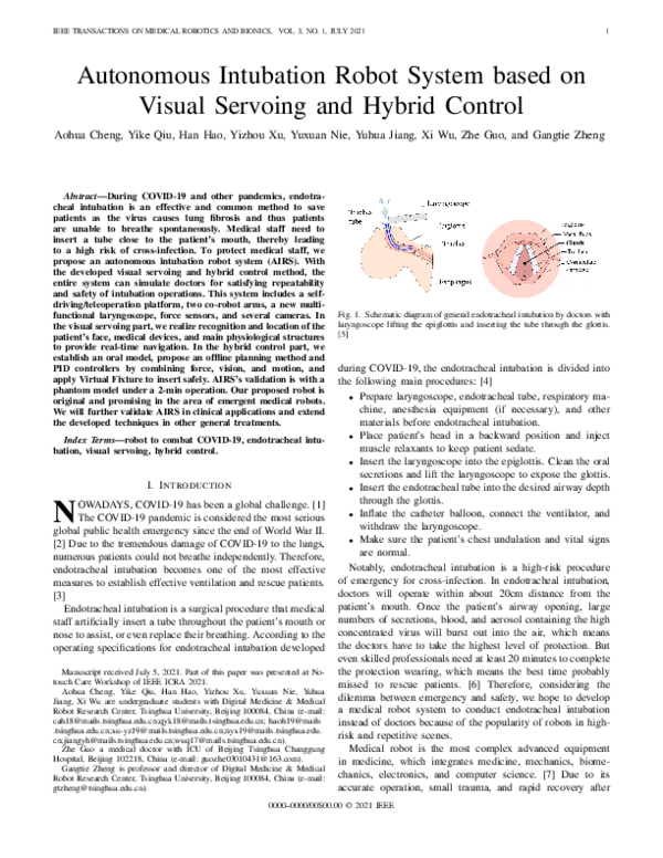 (PDF) Autonomous Intubation Robot System based on Visual Servoing and Hybrid Control