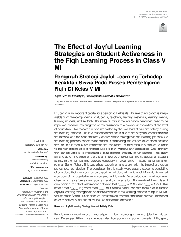 (PDF) Pengaruh Strategi Joyful Learning Terhadap Keaktifan Siswa Pada Proses Pembelajaran Fiqih ...