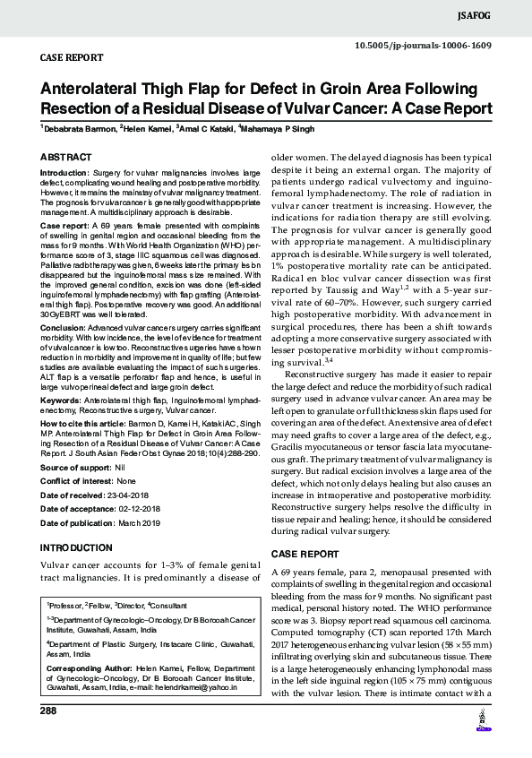 (PDF) Anterolateral Thigh Flap for Defect in Groin Area Following ...
