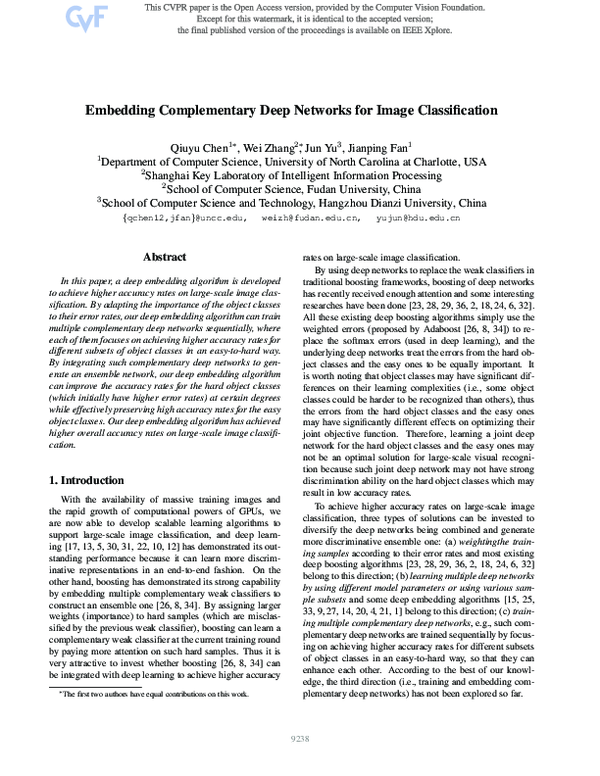 (PDF) Embedding Complementary Deep Networks for Image Classification