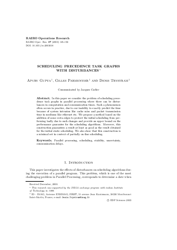 Pdf Scheduling Precedence Task Graphs With Disturbances Apurv Gupta