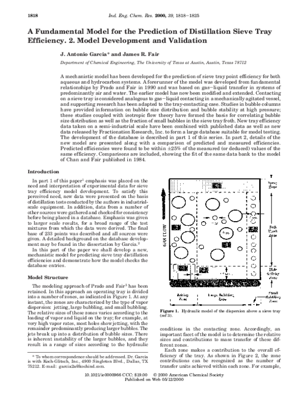 (PDF) A Fundamental Model for the Prediction of Distillation Sieve Tray Efficiency. 2. Model ...
