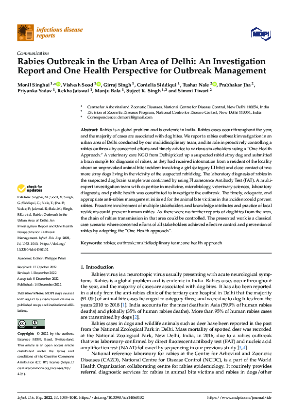 (PDF) Rabies Outbreak in the Urban Area of Delhi: An Investigation ...