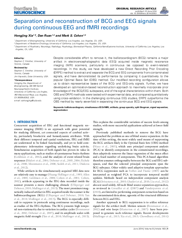 (PDF) Separation and reconstruction of BCG and EEG signals during ...