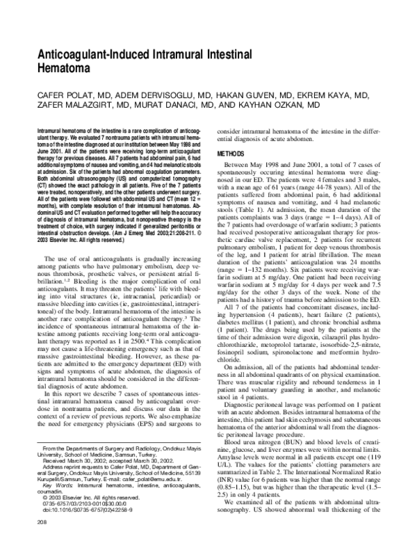 (PDF) Anticoagulant-induced intramural intestinal hematoma