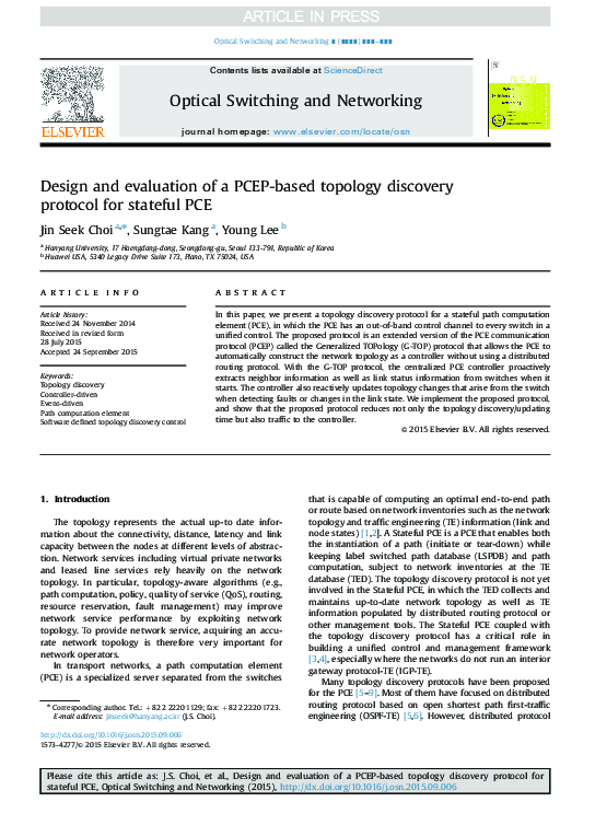 Pdf Design And Evaluation Of A Pcep Based Topology Discovery Protocol For Stateful Pce