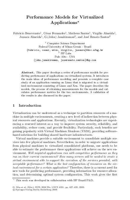 (PDF) Performance Models for Virtualized Applications