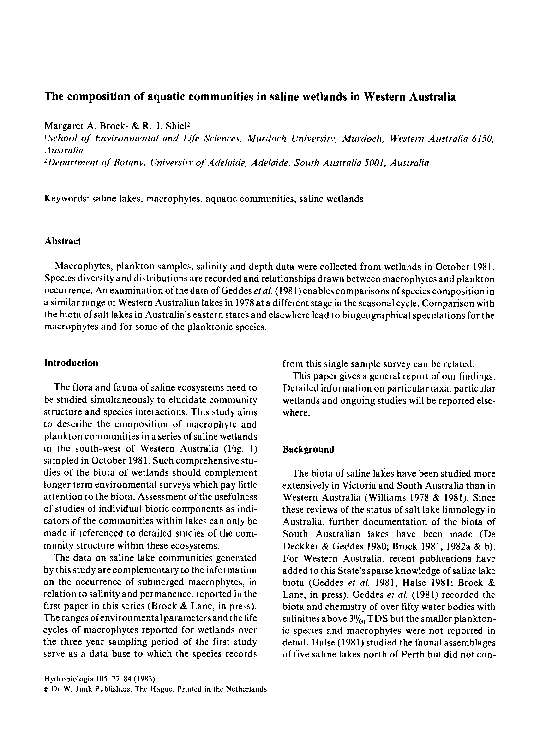 (PDF) The composition of aquatic communities in saline wetlands in ...