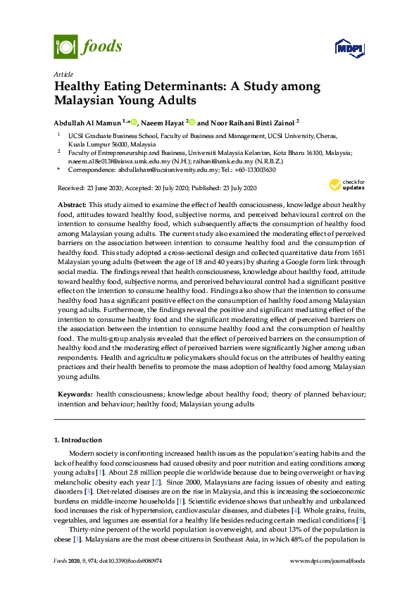 (PDF) Healthy Eating Determinants: A Study among Malaysian Young Adults
