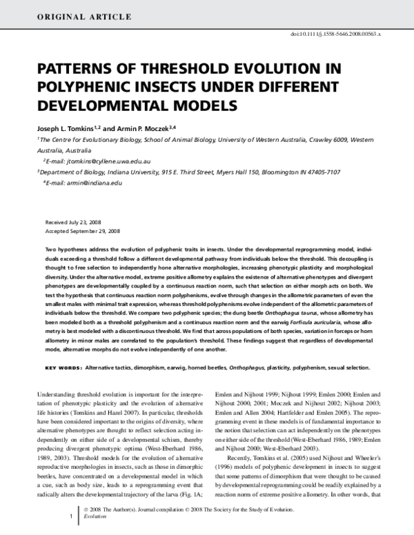 (PDF) Patterns of Threshold Evolution in Polyphenic Insects Under ...