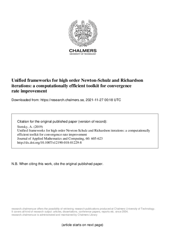 (PDF) Unified frameworks for high order Newton-Schulz and Richardson ...