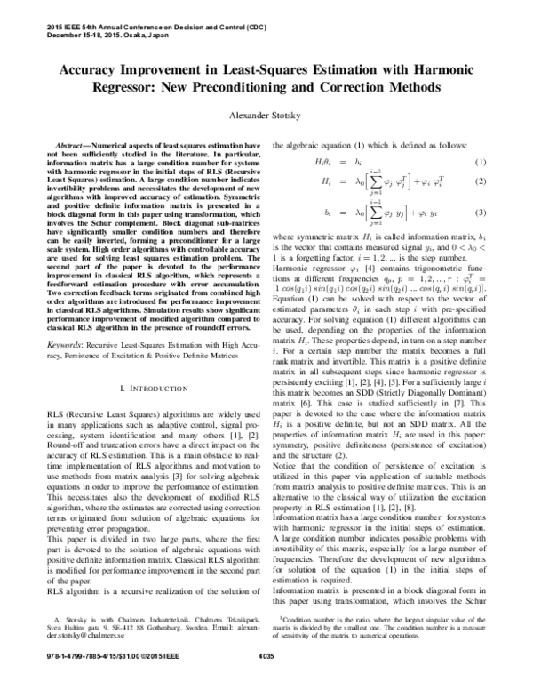 (PDF) Accuracy improvement in Least-Squares estimation with harmonic regressor: New ...