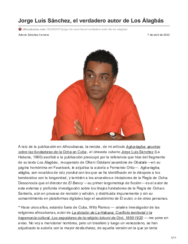 (PDF) Jorge Luis Sánchez, el verdadero autor de Los Álagbás