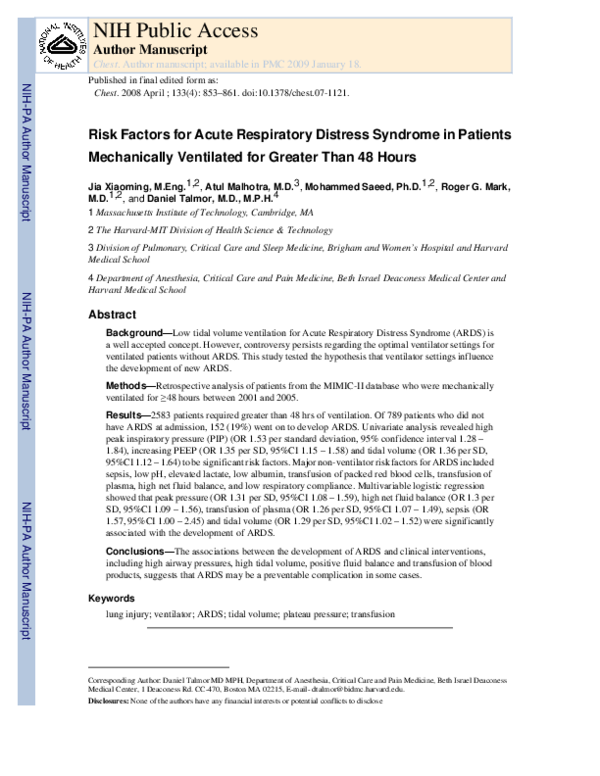 (PDF) Risk Factors for ARDS in Patients Receiving Mechanical ...